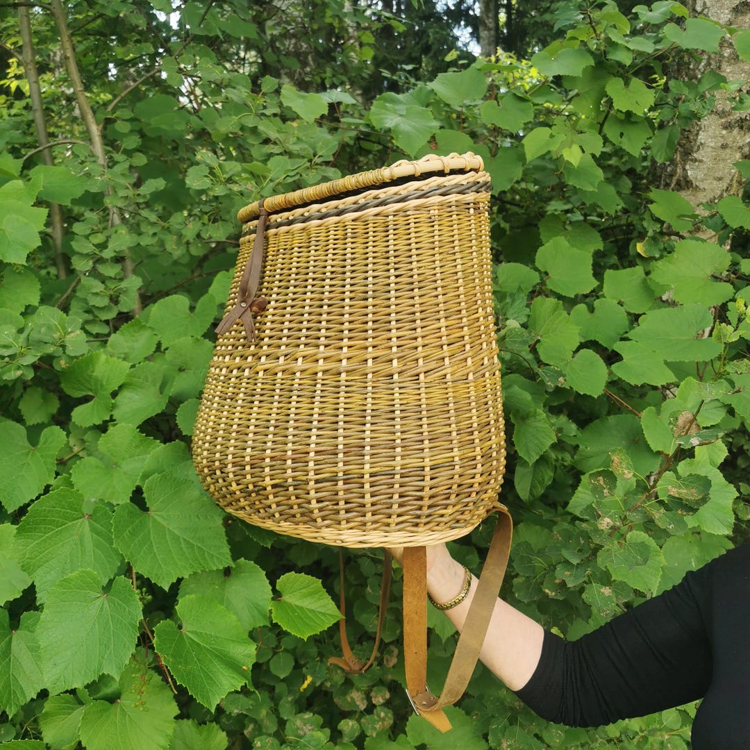 Large Wicker BACKPACK Leather Straps Market Basket Foraging Shoulder ...