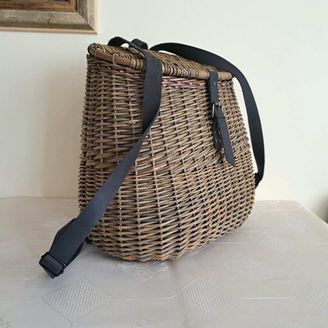 Large Wicker BACKPACK Handmade Foraging Basket With Leather Straps ...
