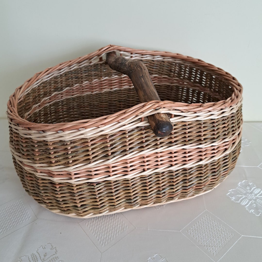 Handmade Wicker Basket With Wood Handle Market Basket Mushroom Hunter ...
