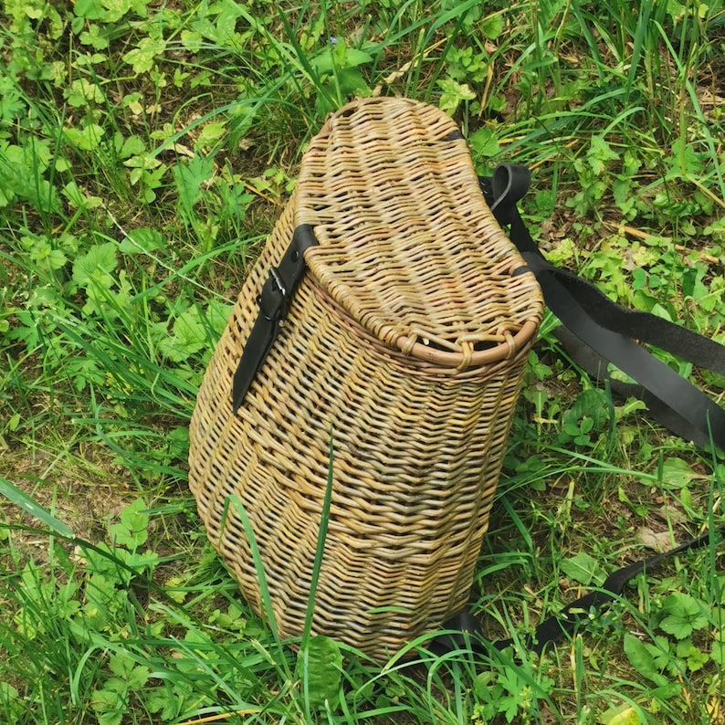 Handwoven Wicker Backpack With Leather Straps: Foraging Basket - Etsy