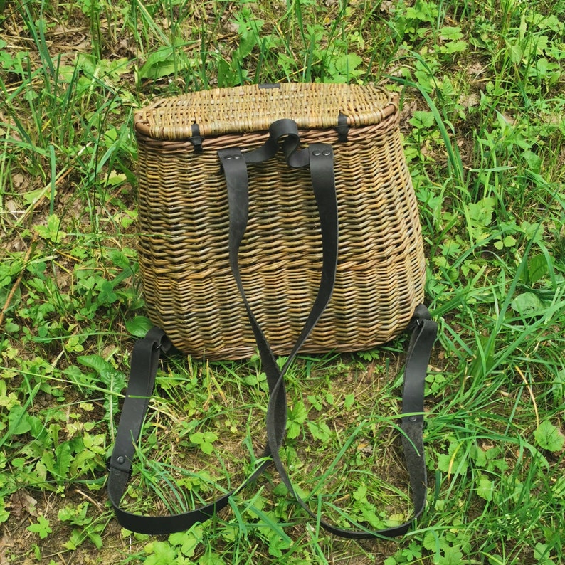 Handwoven Wicker Backpack With Leather Straps: Foraging Basket - Etsy