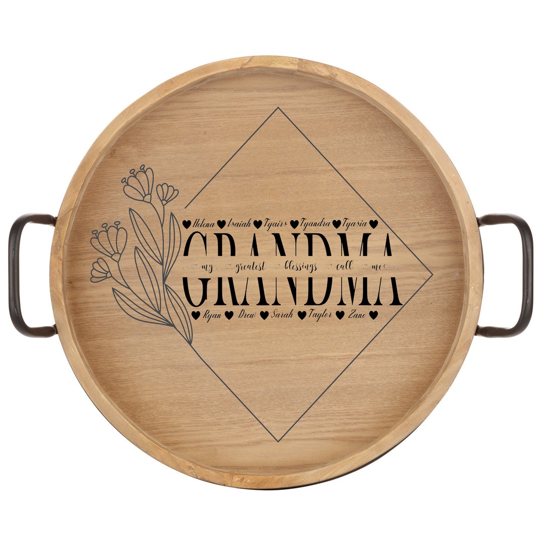 Personalized Serving Tray for Grandma With Grandchildren Names Carved ...