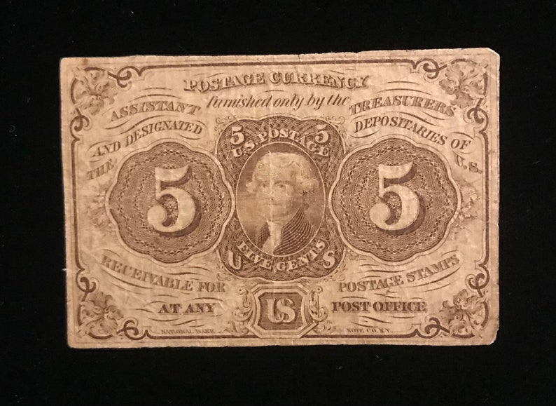 Genuine 1862 US Paper 5 Cent Currency Piece - Etsy