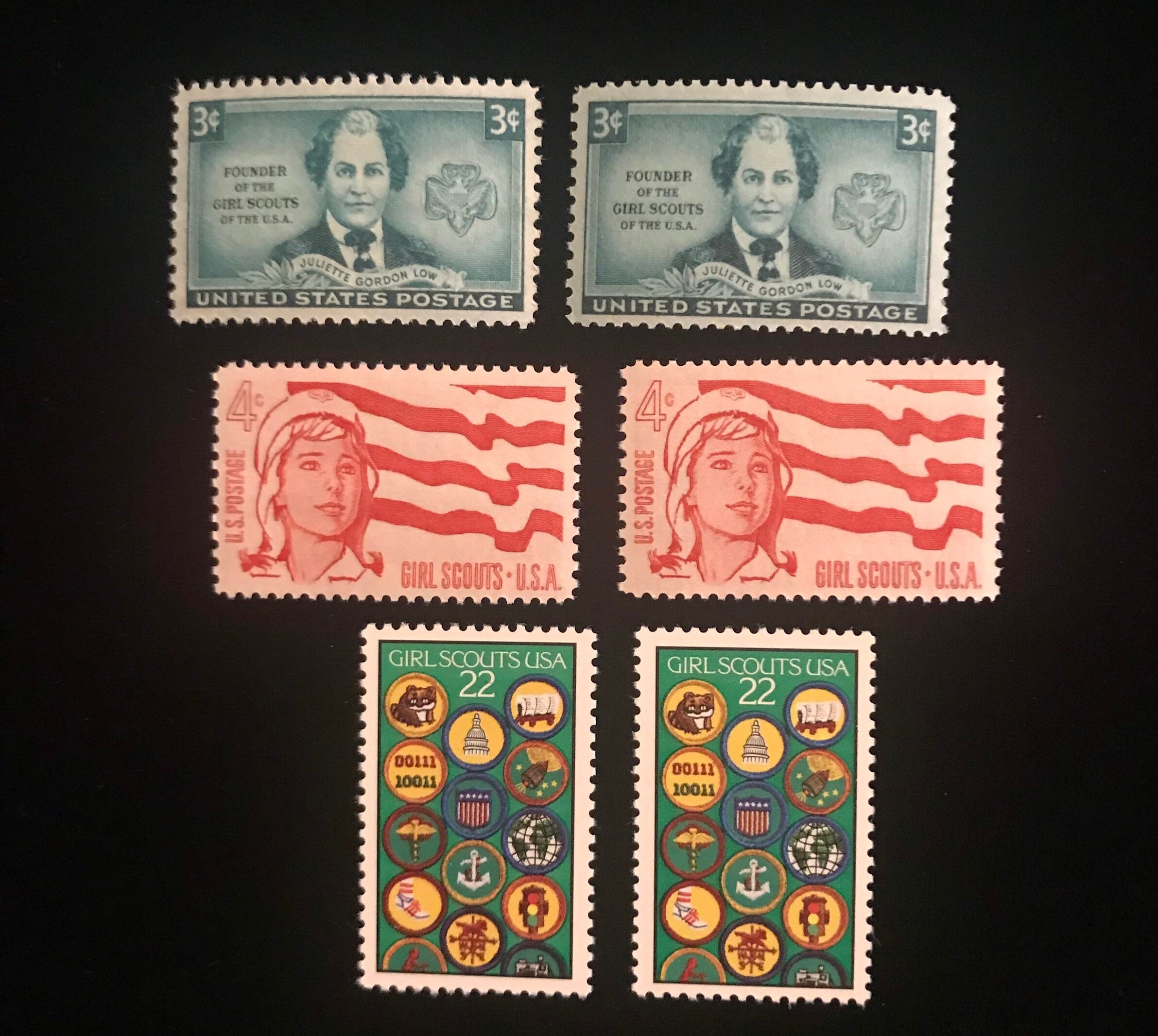 Girls Scouts of USA, US Postage Stamps, Pack of 6, Vintage 1948, 1962 ...