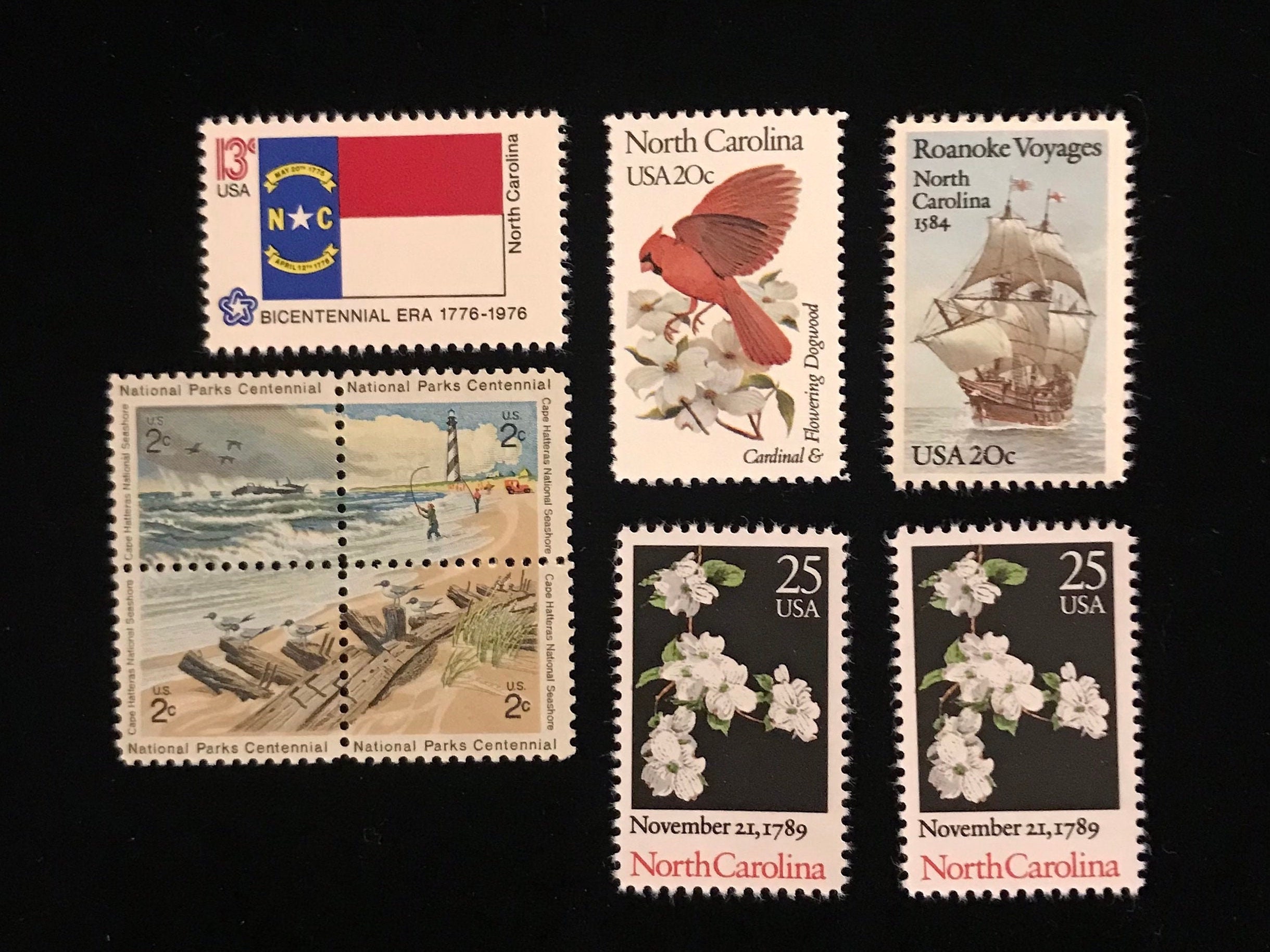 North Carolina Vintage US Stamps, Issued 1972 to 1989, Set of 9 - Etsy