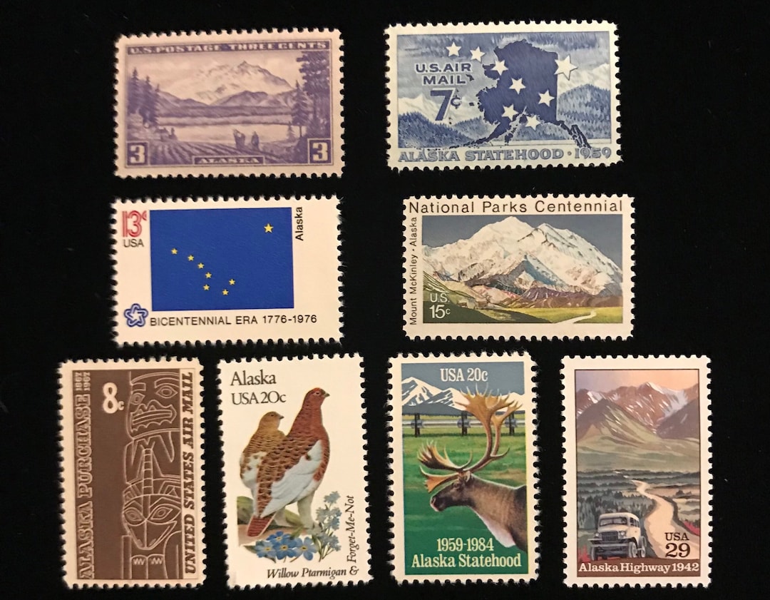 Alaska Genuine US Postage Stamps, Vintage 1937 to 1992, Set of 8 - Etsy