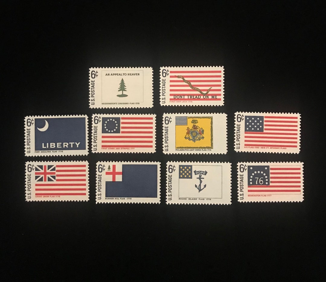 Historic US Flag Stamps, Don't Tread on Me, Appeal to Heaven, Vintage ...