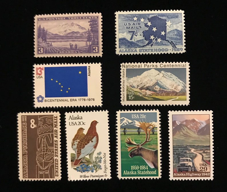 Alaska Genuine US Postage Stamps, Vintage 1937 to 1992, Set of 8 - Etsy