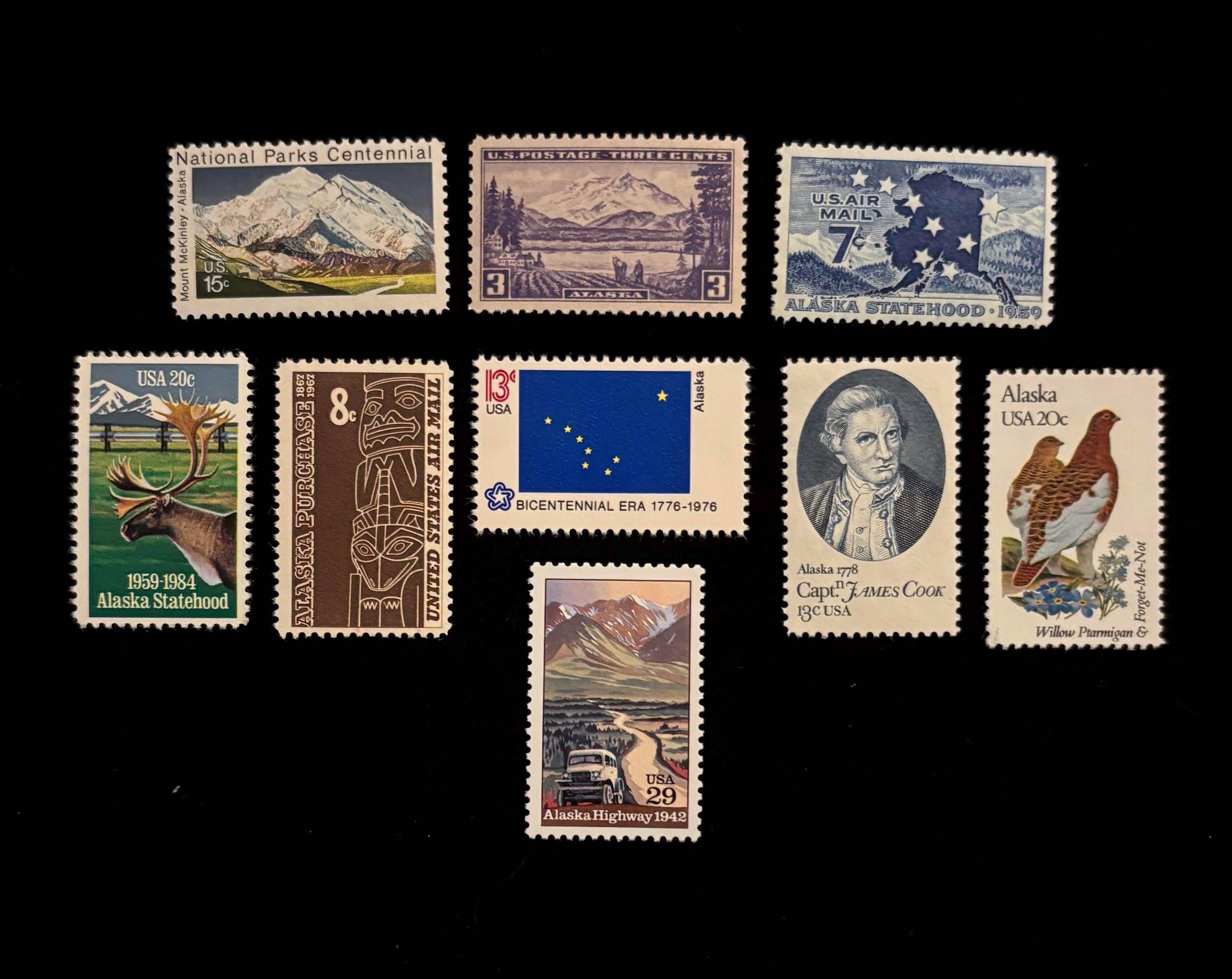 Alaska Genuine US Postage Stamps, Vintage 1937 to 1992, Set of 9 - Etsy