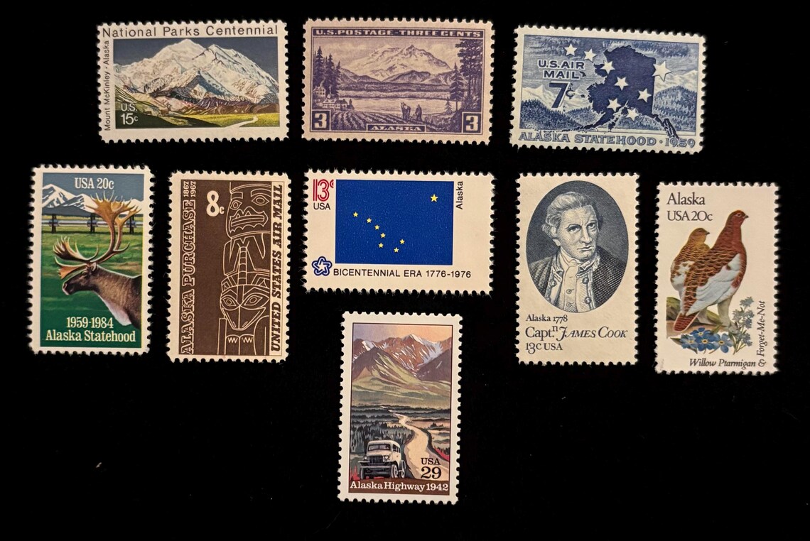 Alaska Genuine US Postage Stamps, Vintage 1937 to 1992, Set of 9 - Etsy