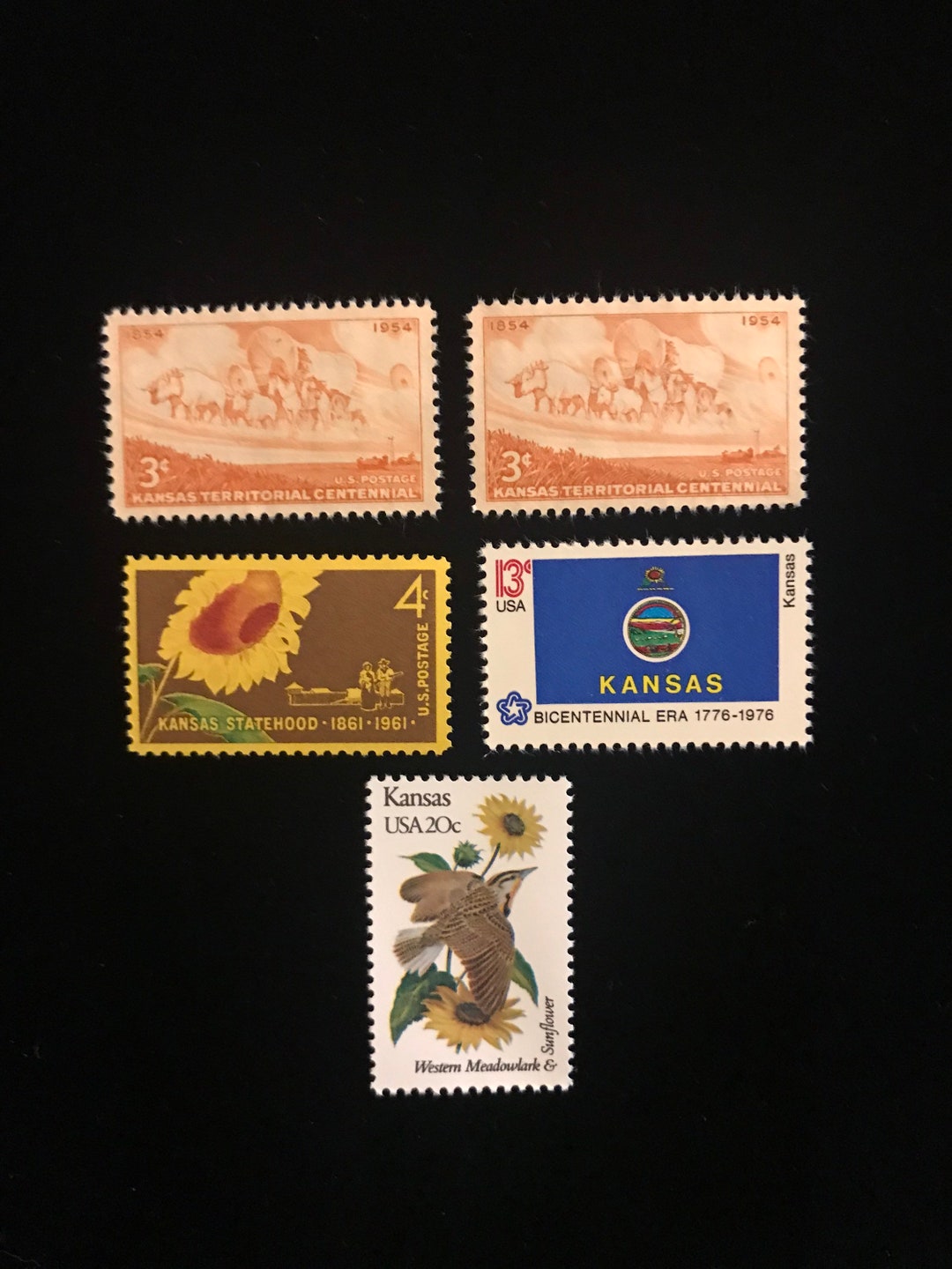 Kansas Vintage US Stamps Issued 1954 to 1982 Set of 5 - Etsy