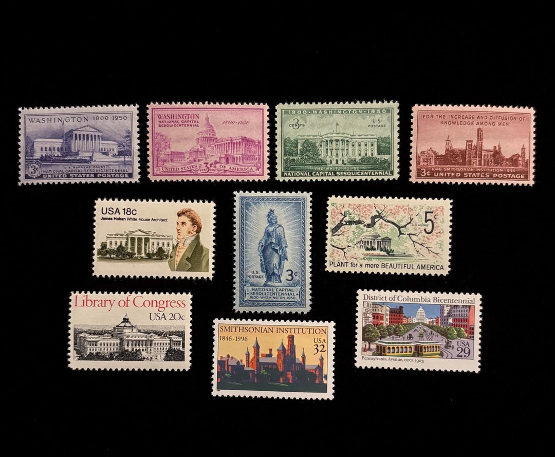 Washington DC Vintage US Stamps, Set of 10, Issued 1946 to 1996 - Etsy