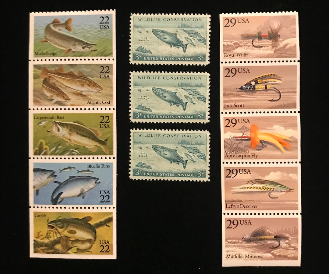 Fish & Fishing Vintage US Stamps, Set of 13 - Etsy
