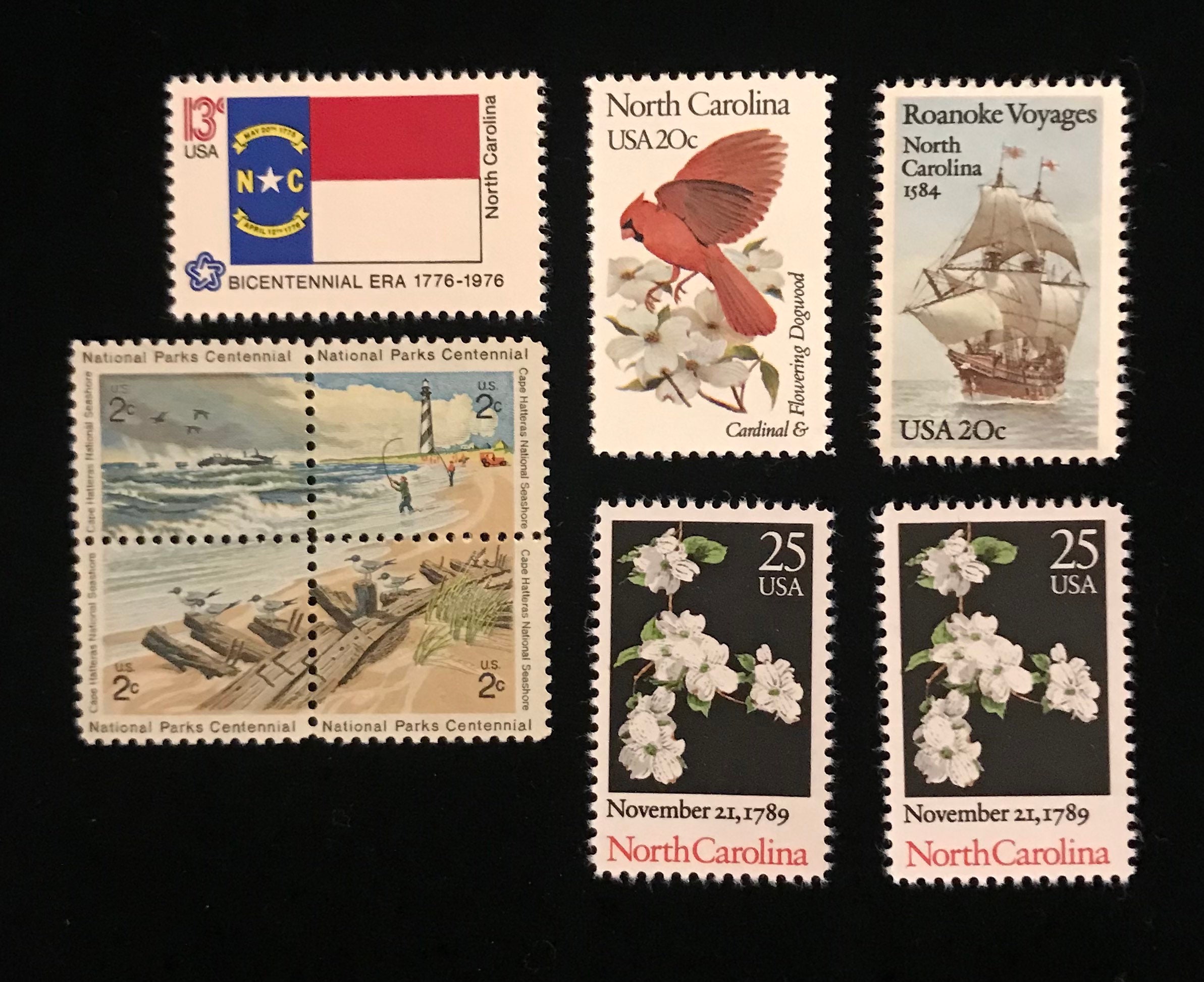 North Carolina Vintage US Stamps, Issued 1972 to 1989, Set of 9 - Etsy