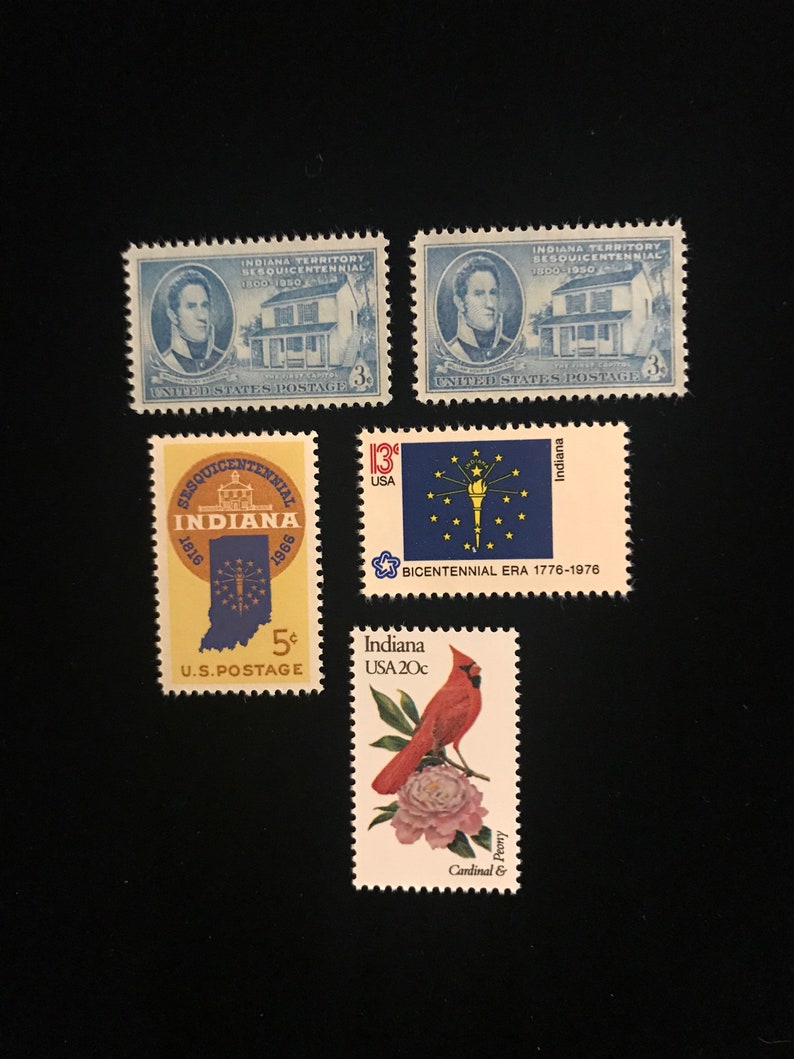 Indiana Vintage US Stamps Issued 1950 to 1982 Set of 5 - Etsy