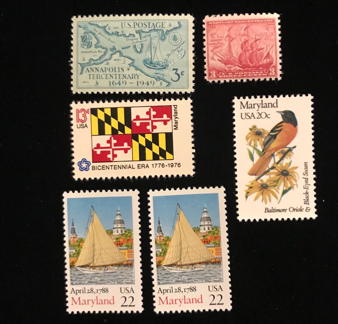 Maryland Vintage US Stamps, Issued 1934 to 1982, Set of 6 - Etsy