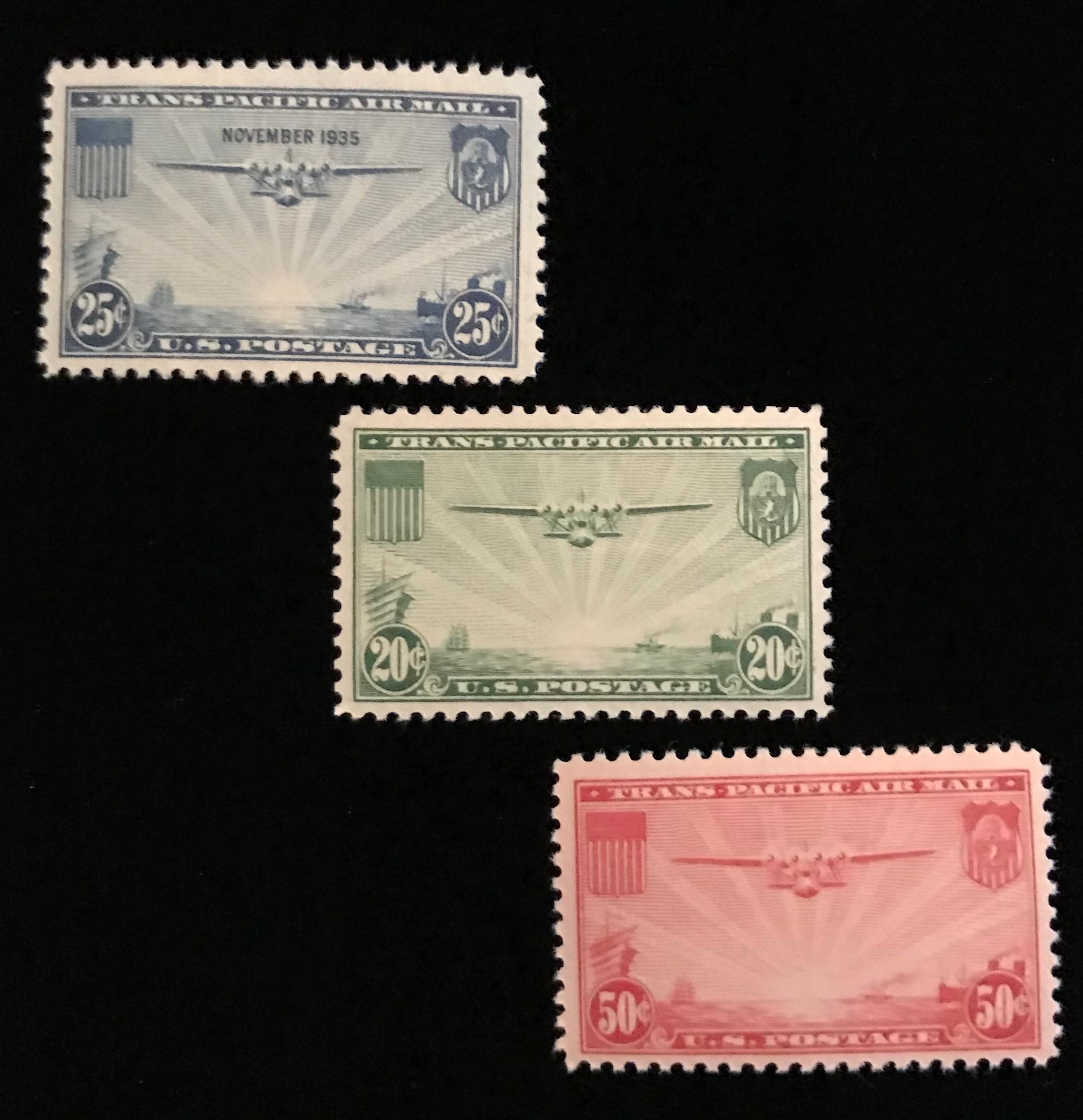 Genuine Airmail US Vintage Mint Stamps, C20, C21, C22, China Clipper ...