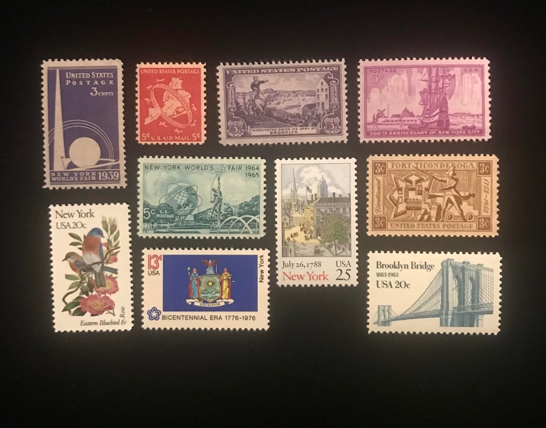 New York Vintage US Stamps, Issued 1939 to 1988, Set of 10 - Etsy