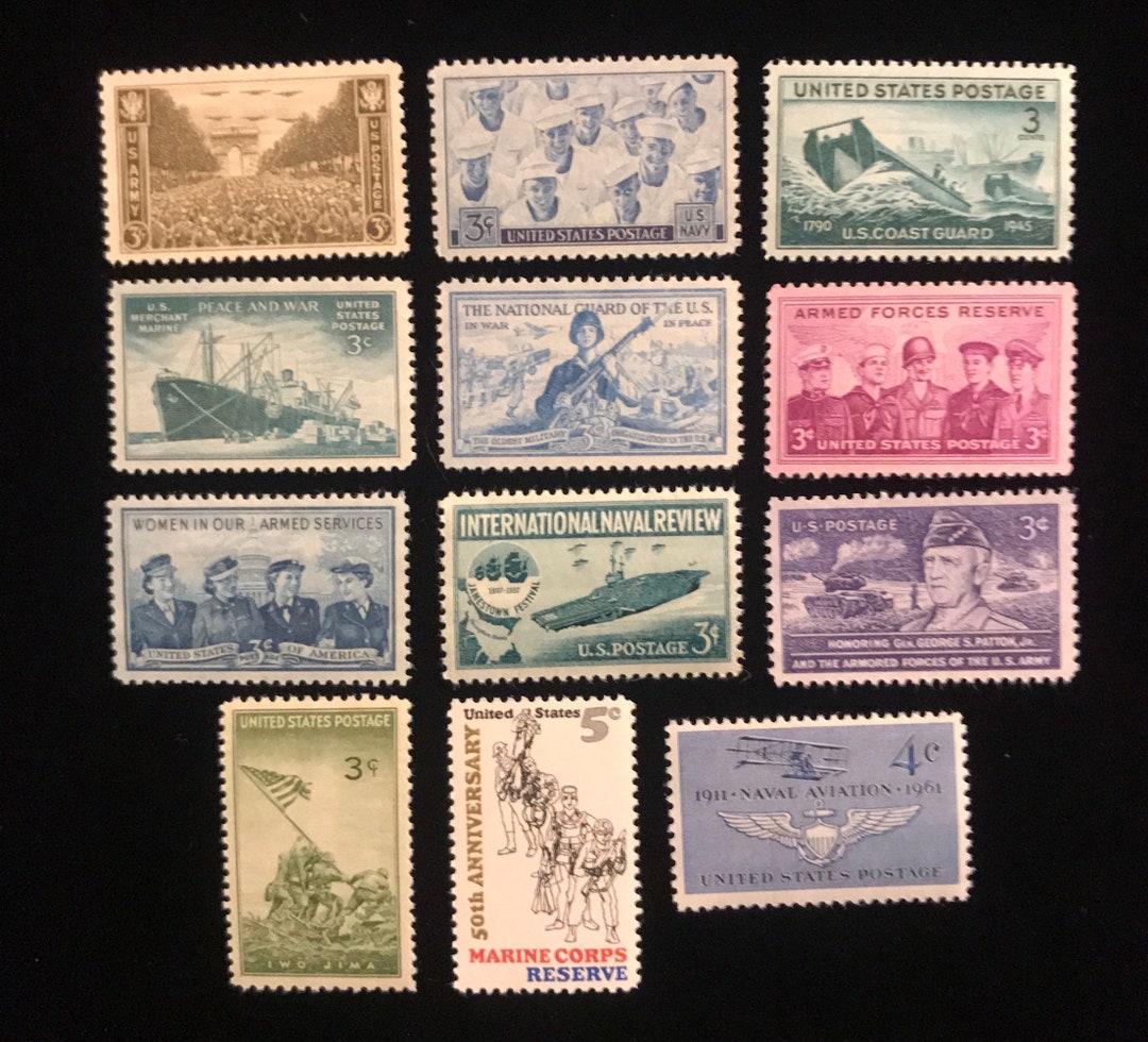 US Military Vintage US Postage Stamps, Set of 12, Issued 1945 to 1966 ...
