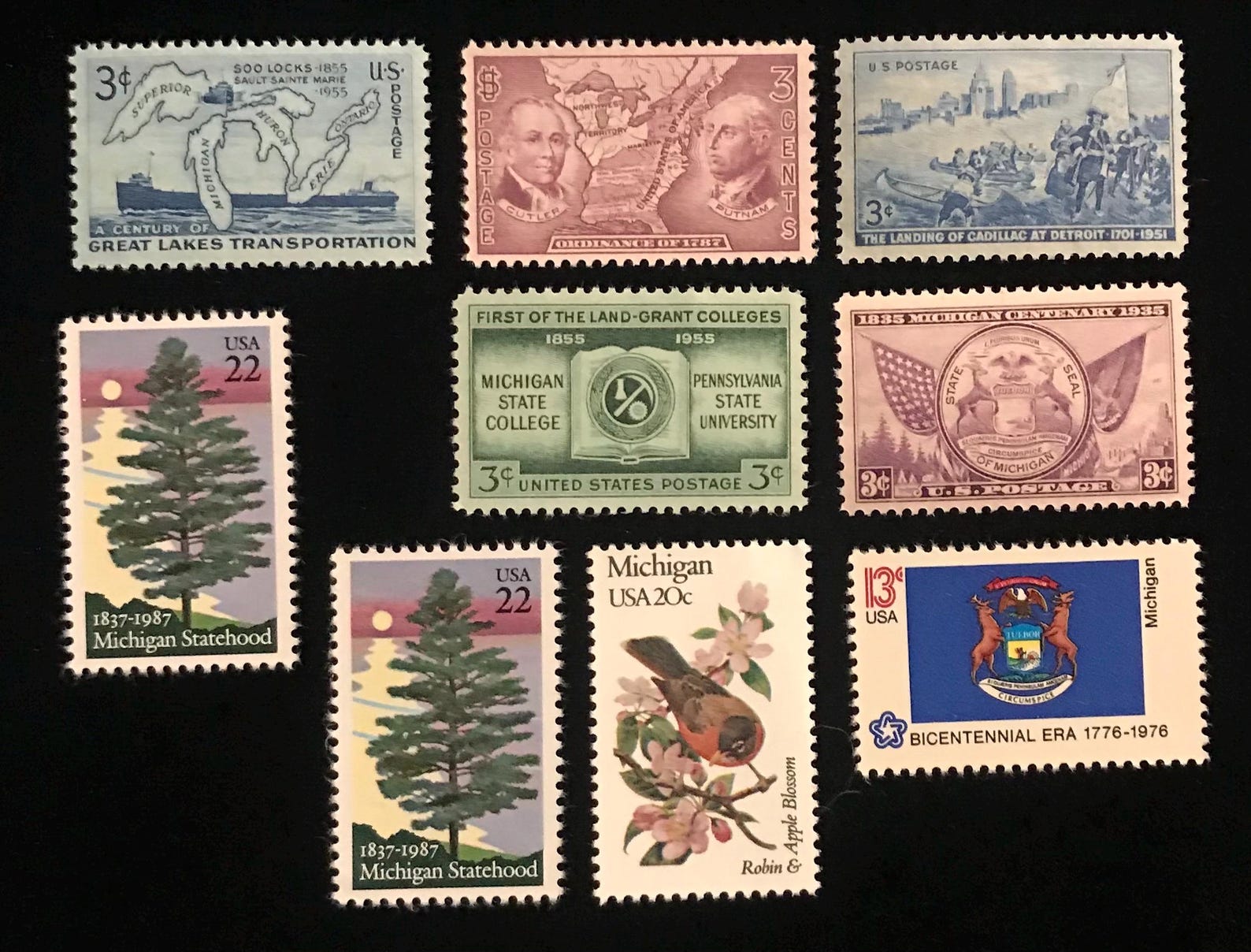 Michigan Vintage US Stamps, Issued 1935 to 1982, Set of 9 - Etsy
