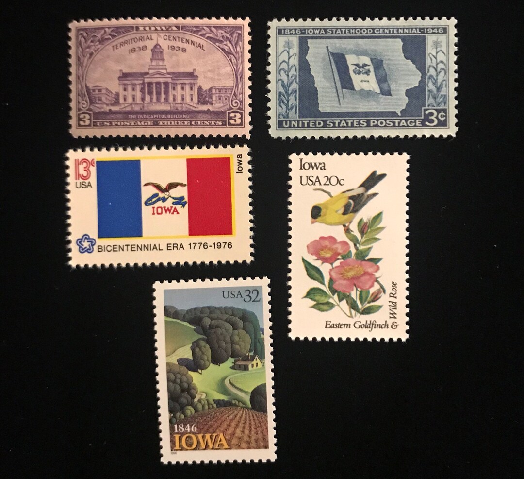Iowa Vintage US Stamps, Issued 1938 to 1996, Set of 5 - Etsy