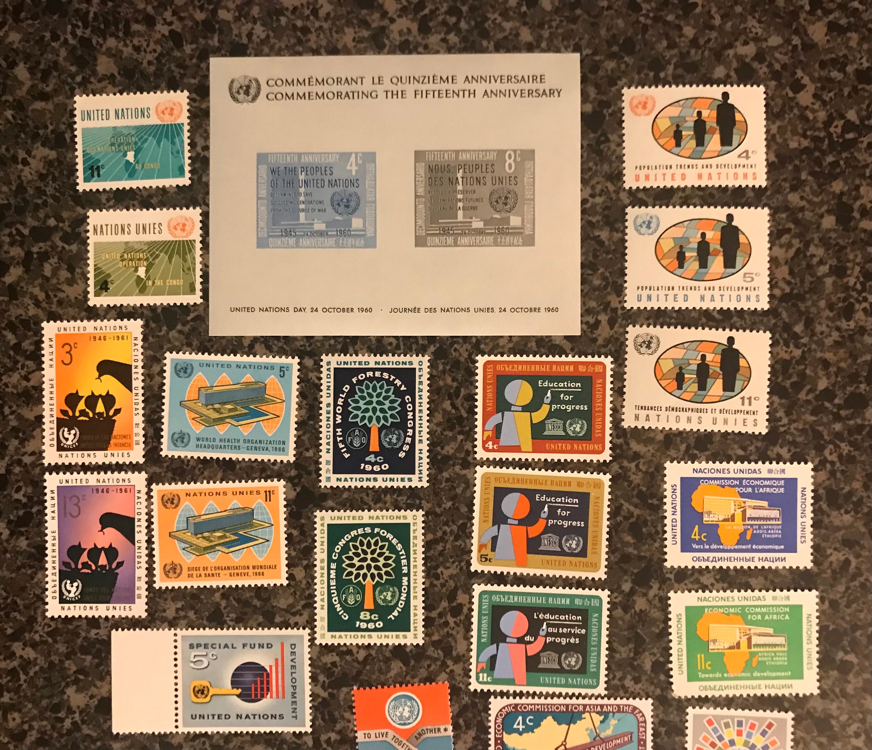 1960s United Nations Stamp Lot, Mint Full Original Gum Stamps, 46 ...