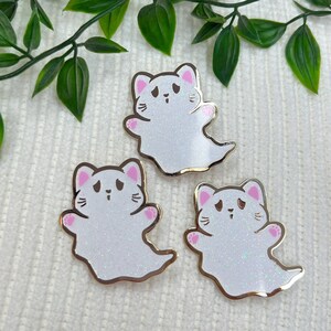 Ghost Cat Enamel Pin ~ Glitter Hard Enamel Pin, Halloween Cat, Autumn ...