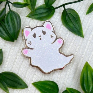 Ghost Cat Enamel Pin ~ Glitter Hard Enamel Pin, Halloween Cat, Autumn ...