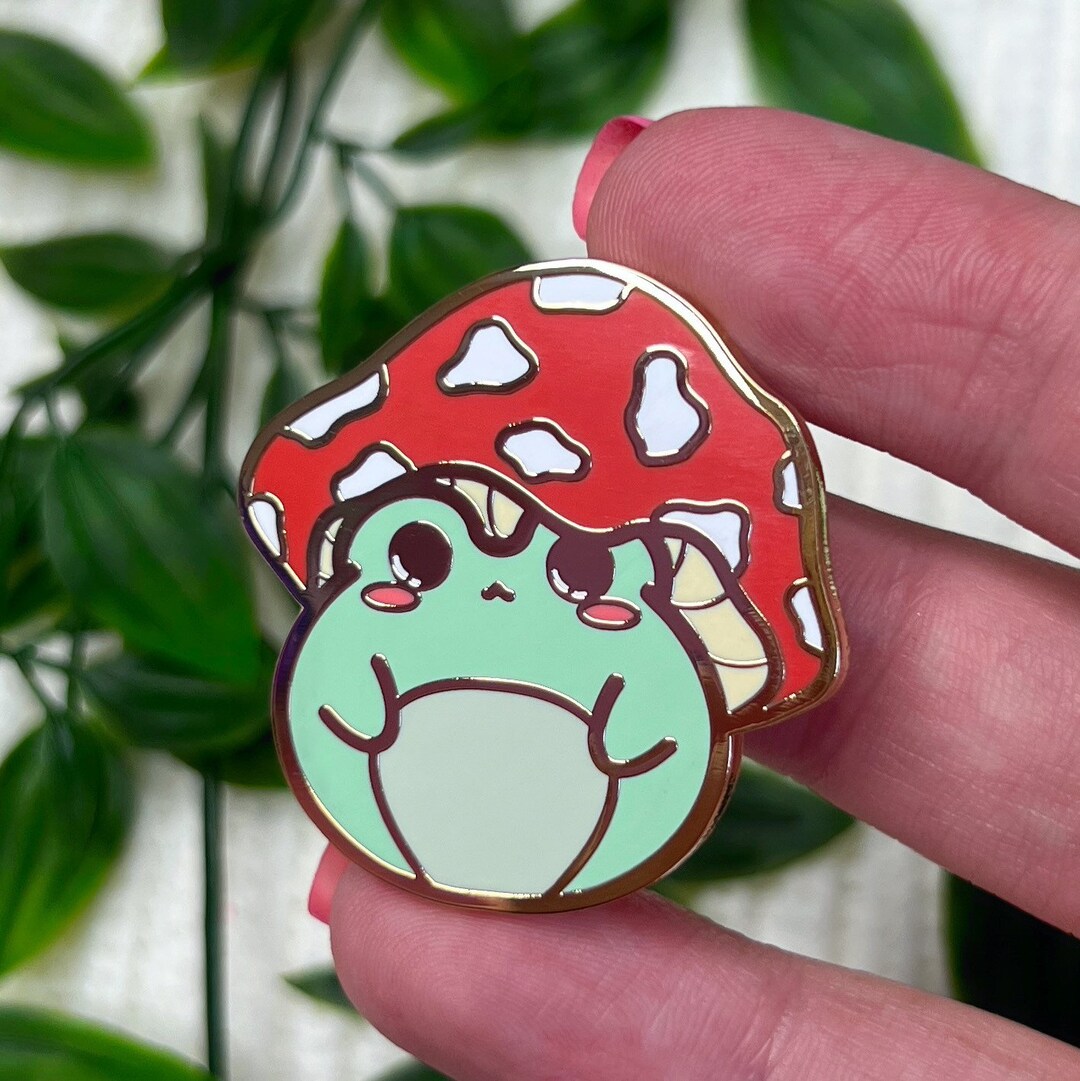 Mushroom Frog Enamel Pin ~ Hard Enamel Lapel Pin, Kawaii Frog, Cute ...