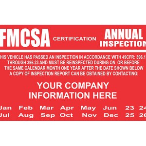 Annual Vehicle DOT Inspection Sticker, FHWA or FMCSA, Vehicle Label ...