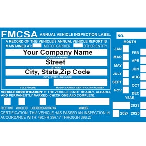 FHWA or FMCSA, Annual Sticker 2025 Inspection, Personalized Your ...
