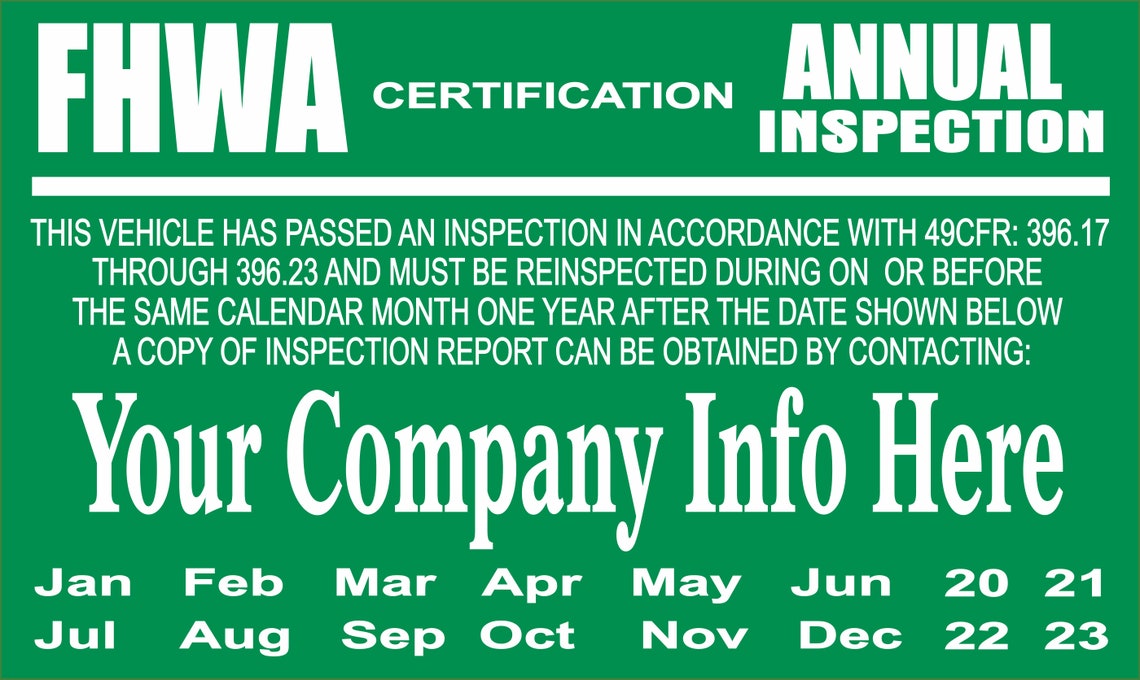 Annual Vehicle DOT Inspection Sticker FHWA or FMCSA Vehicle - Etsy