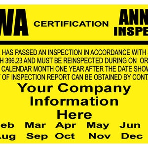 Annual Vehicle DOT Inspection Sticker, FHWA or FMCSA, Vehicle Label ...