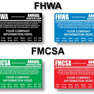 Annual Vehicle DOT Inspection Sticker, FHWA or FMCSA, Vehicle Label ...
