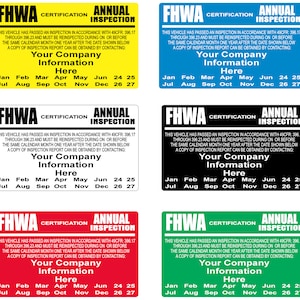 Annual Vehicle DOT Inspection Sticker, FHWA or FMCSA, Vehicle Label ...