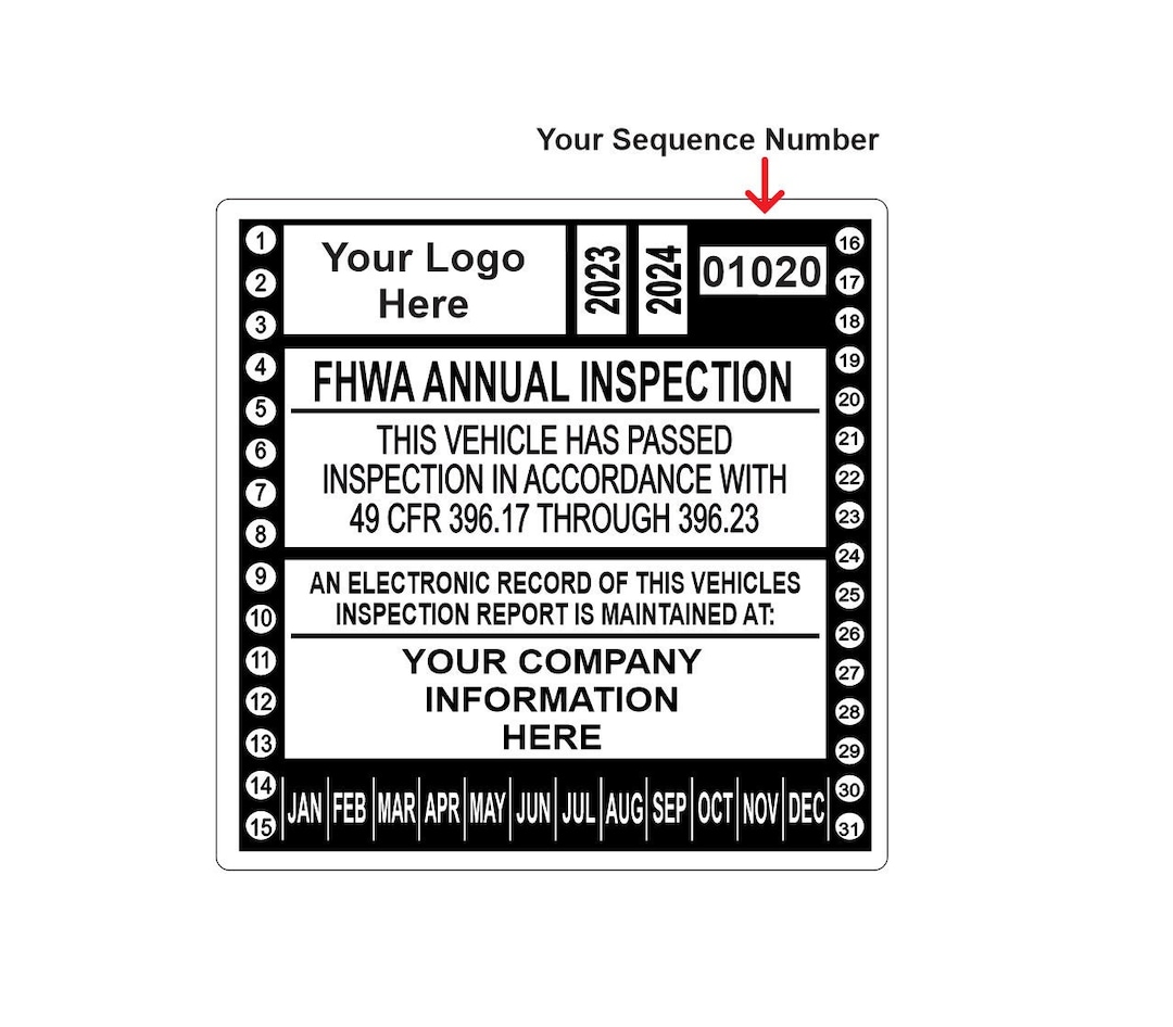 FMCSA or FHWA Annual Vehicle Inspection Sticker, Customizable With ...