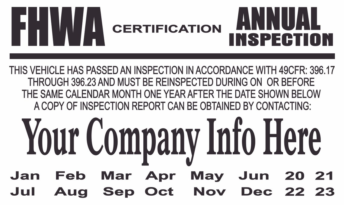 Annual Vehicle DOT Inspection Sticker FHWA or FMCSA Vehicle - Etsy