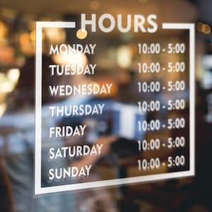Store Hours Decal, Business Hours Vinyl for Storefront, Storefront ...