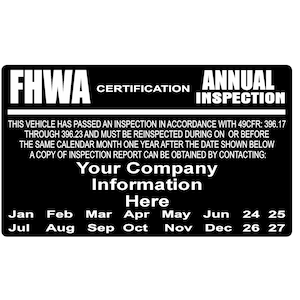 Annual Vehicle DOT Inspection Sticker, FHWA or FMCSA, Vehicle Label ...