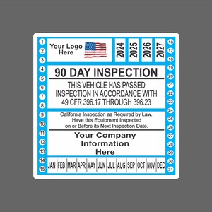 Vehicle Decal 90 Day Inspection Label, 2025, Personalized With Your ...