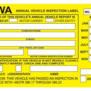 FHWA or FMCSA, Annual Sticker 2025 Inspection, Personalized Your ...
