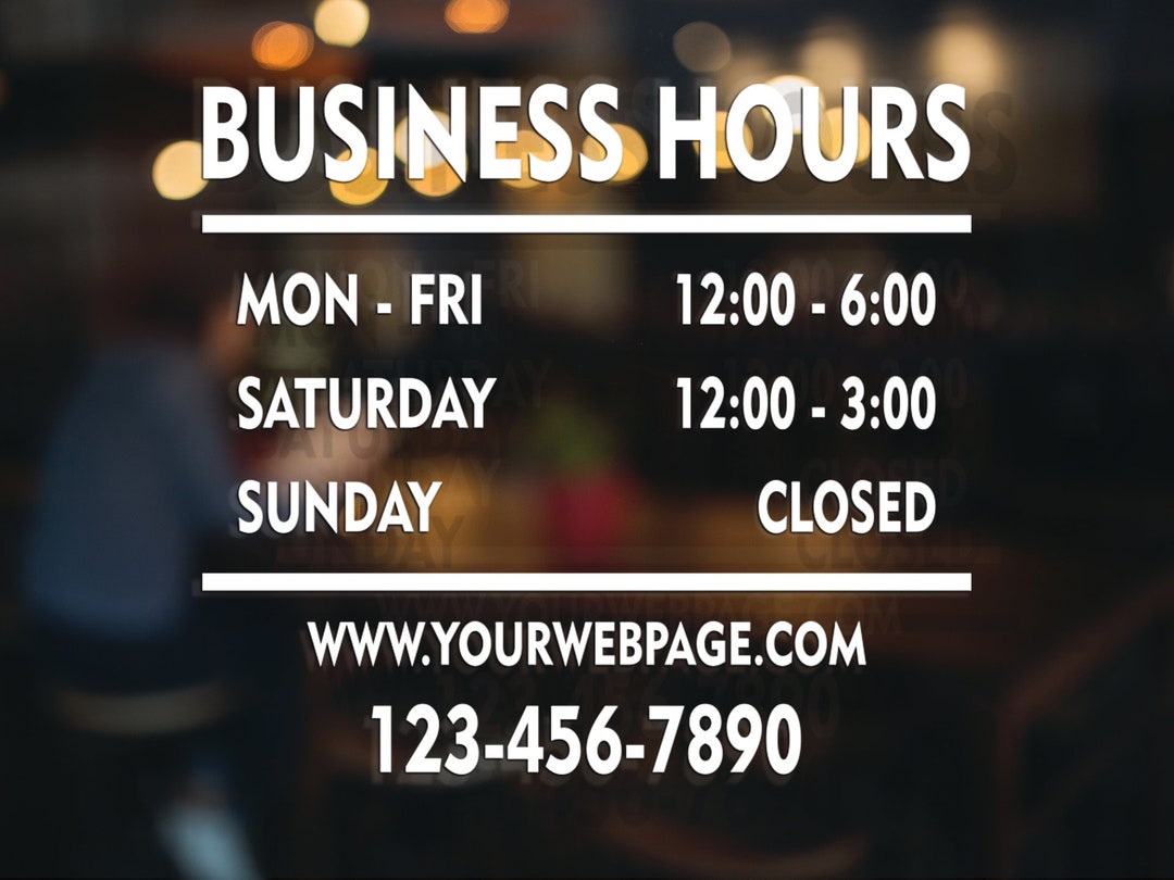 Storefront Decal With Hours of Operation, Store Hours Decal, Business ...