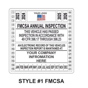 FMCSA or FHWA 2025 Annual Vehicle DOT Inspection Sticker, Truck ...
