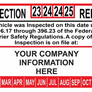 Personalized Annual Vehicle Inspection Decal, FHWA, FMCSA With Your ...