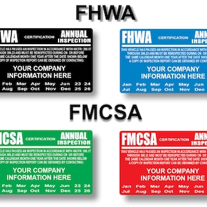 Annual Vehicle DOT Inspection Sticker, FHWA or FMCSA, Vehicle Label ...