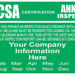 Annual Vehicle DOT Inspection Sticker, FHWA or FMCSA, Vehicle Label ...