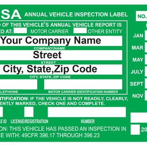 FHWA or FMCSA, Annual Sticker 2025 Inspection, Personalized Your ...