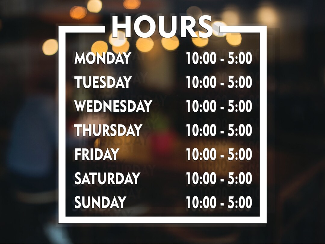 Store Hours Decal, Business Hours Vinyl for Storefront, Storefront ...