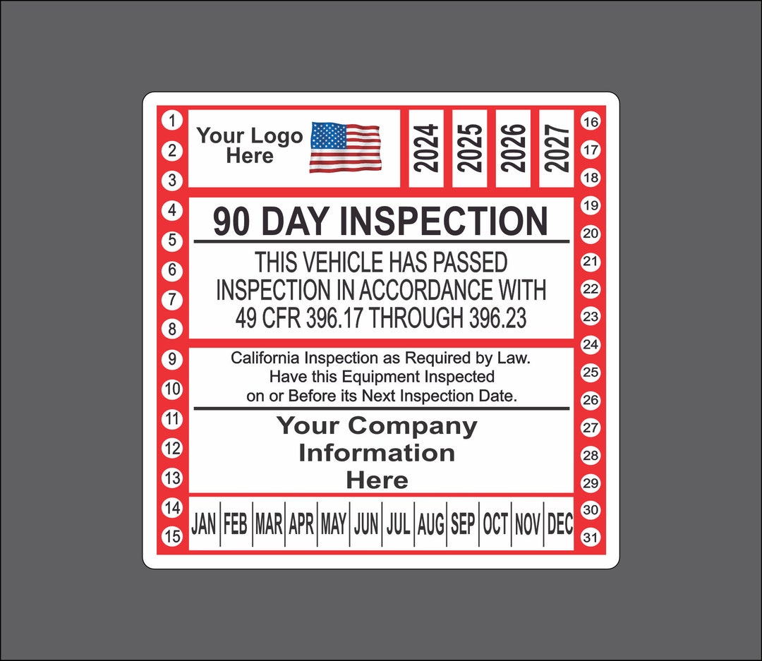 Vehicle Decal 90 Day Inspection Label, 2025, Personalized With Your ...