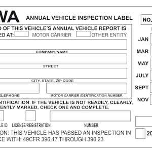 FHMA or FMCSA, Annual Sticker Inspection, Personalized your company ...